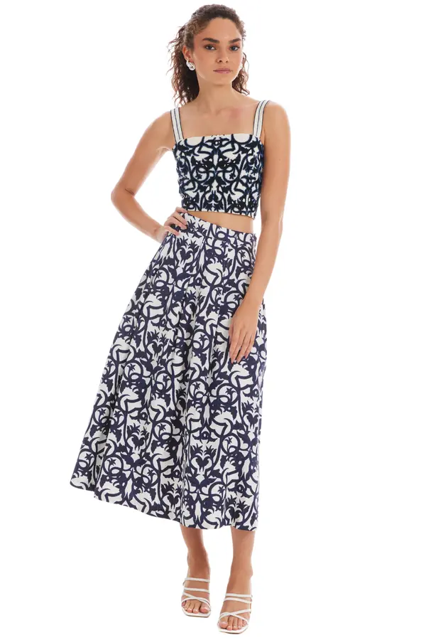 Allison Mabel Damask Print A-line Skirt