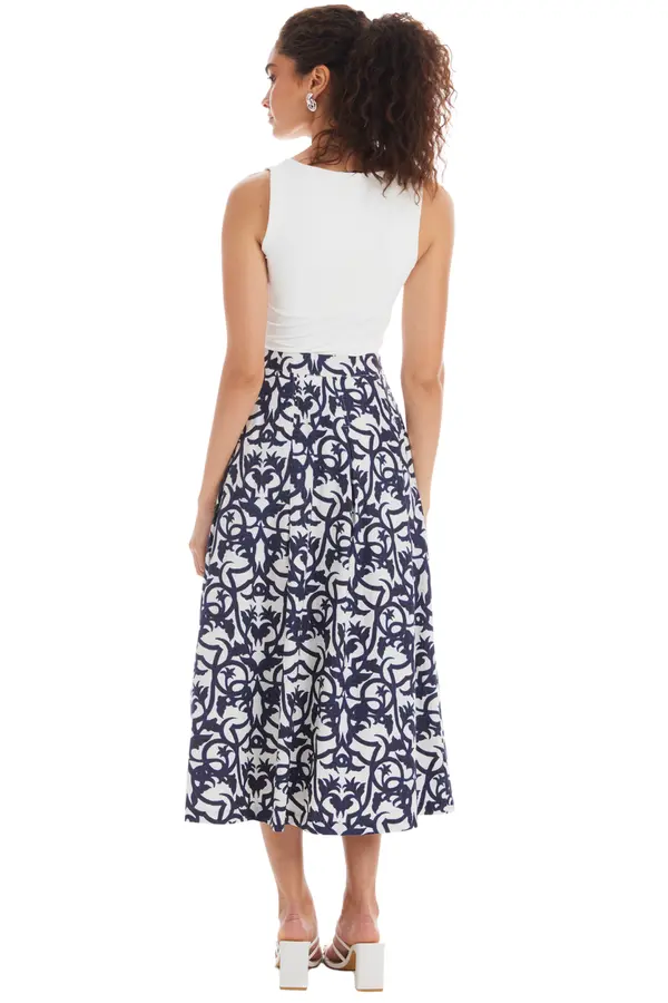 Allison Mabel Damask Print A-line Skirt