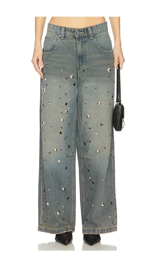 JADED LONDON Studded Colossus Wide Leg Jeans