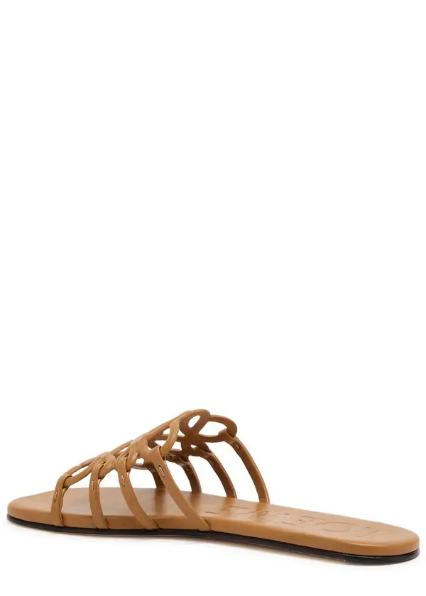 Loewe Anagram Petal Leather Sliders - Camel