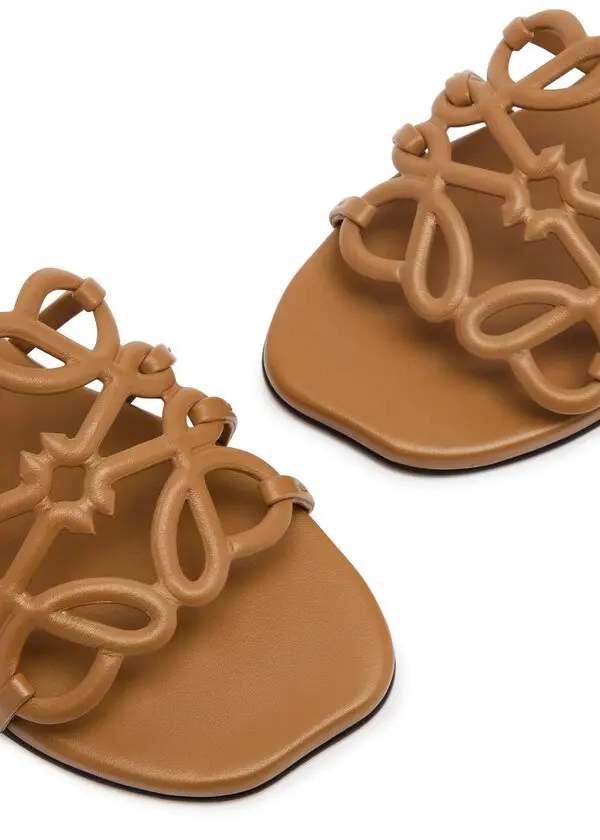 Loewe Anagram Petal Leather Sliders - Camel