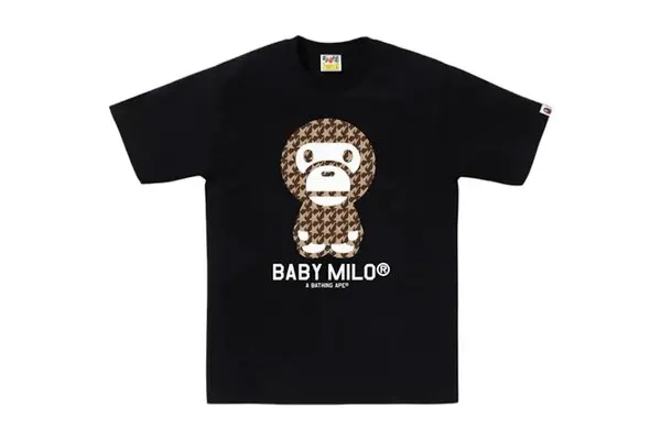 A BATHING APE Sta Houndstooth Baby Milo Tee Shirt - Black/brown