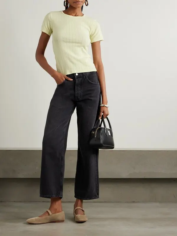 LESET Pointelle-knit Cotton T-shirt