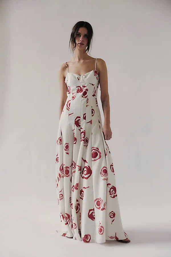 Estefania Rosseta Maxi Dress In Ivory Red - 63% Off | Editorialist