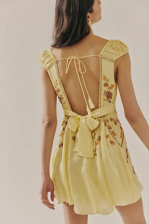 Bali Juliet Embroidered Mini Dress In Yellow Laser - 43% Off | Editorialist
