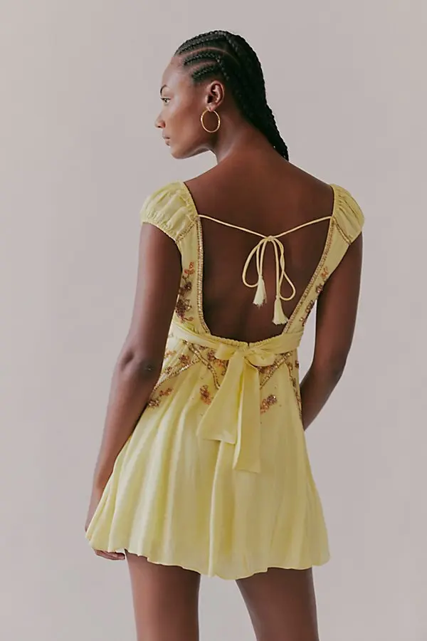 Bali Juliet Embroidered Mini Dress In Yellow Laser - 43% Off | Editorialist