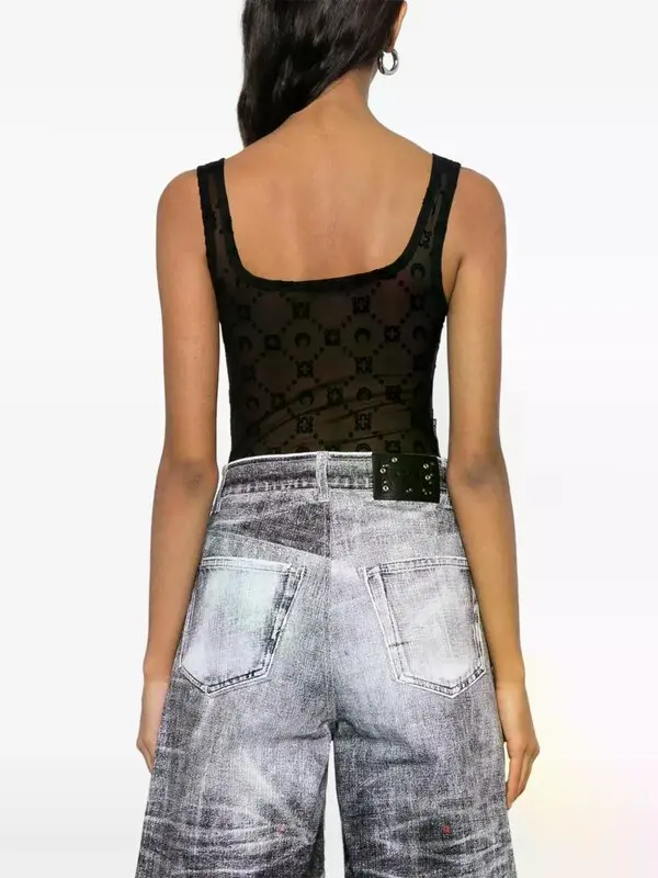 MARINE SERRE Flocked Moonogram Mesh Bodysuit - Black