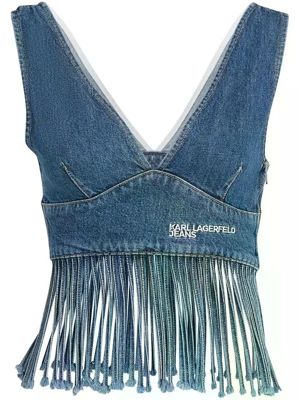 Karl Lagerfeld Fringed Denim Top - Blue