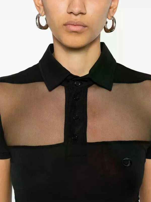 Coperni Striped Sheer Polo Top - Black