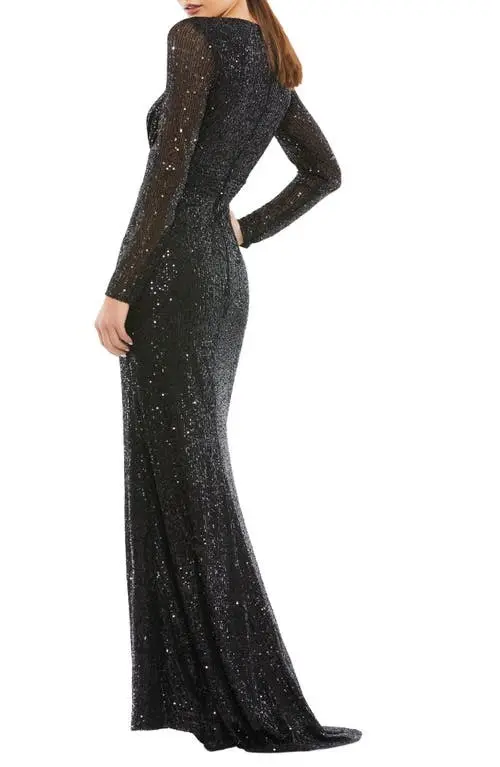 Mac Duggal Sequined Long Sleeve Gown - Black