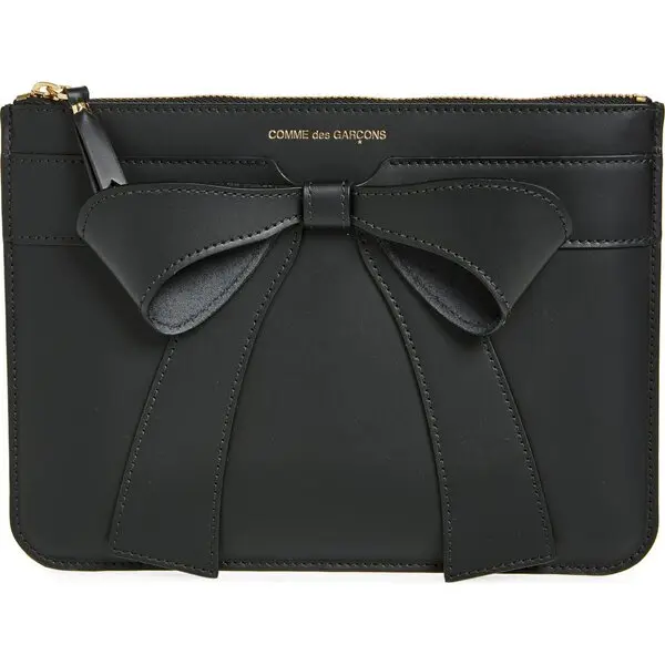 Comme Des Garçons S Big Bow Leather Zip Pouch - Black