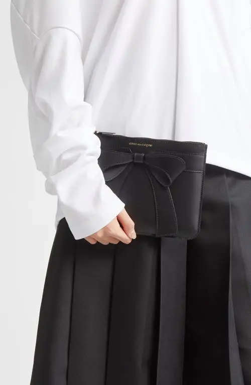 Comme Des Garçons S Big Bow Leather Zip Pouch - Black