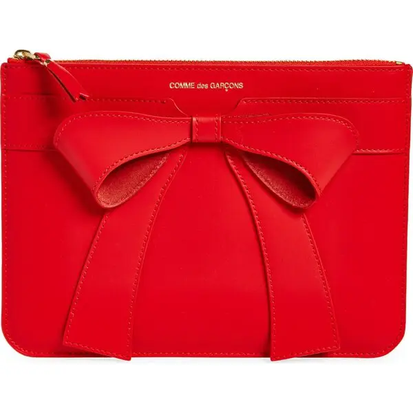 Comme Des Garçons Big Bow Leather Zip Pouch - Red