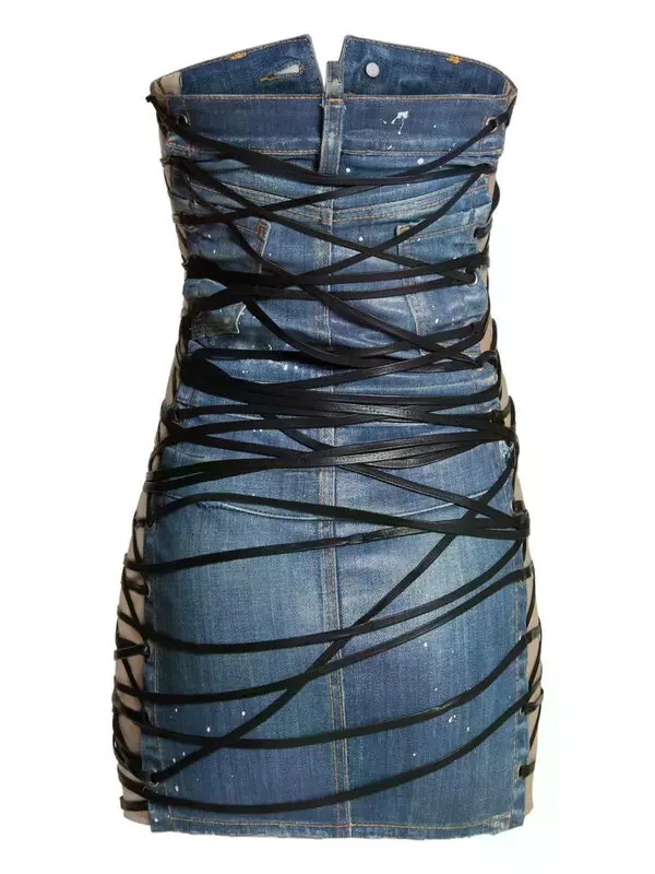 dsquared2 corset denim dress Dsquared2 Corset Denim Mini Dress In Blue - 25% Off