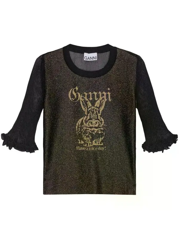 GANNI Logo-jacquard T-shirt - Black