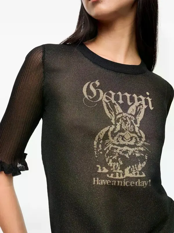 GANNI Logo-jacquard T-shirt - Black