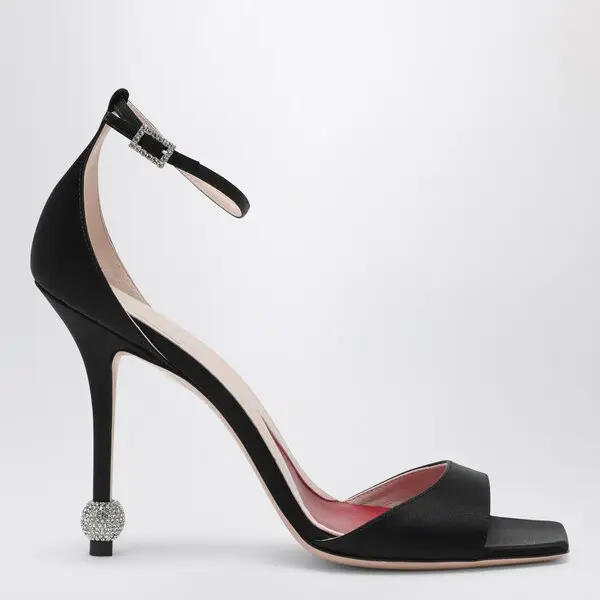 ROGER VIVIER Silk Satin Sandal With Jeweled Heel - Black