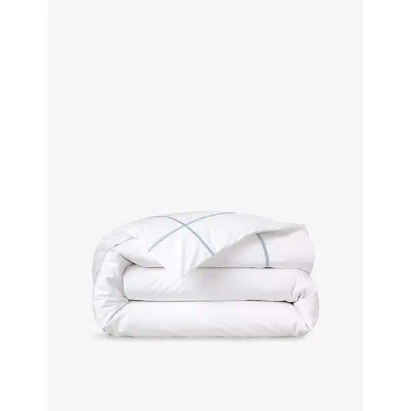 YVES DELORME Athena Bourdon-stitch Cotton Duvet Cover - Celeste
