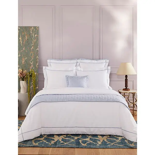 YVES DELORME Athena Bourdon-stitch Oxford Pima-cotton Pillow Case - Celeste
