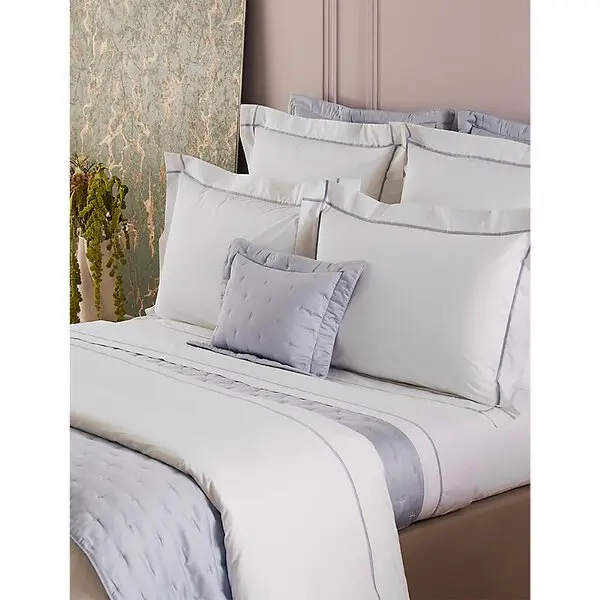 YVES DELORME Athena Bourdon-stitch Oxford Pima-cotton Pillow Case - Celeste