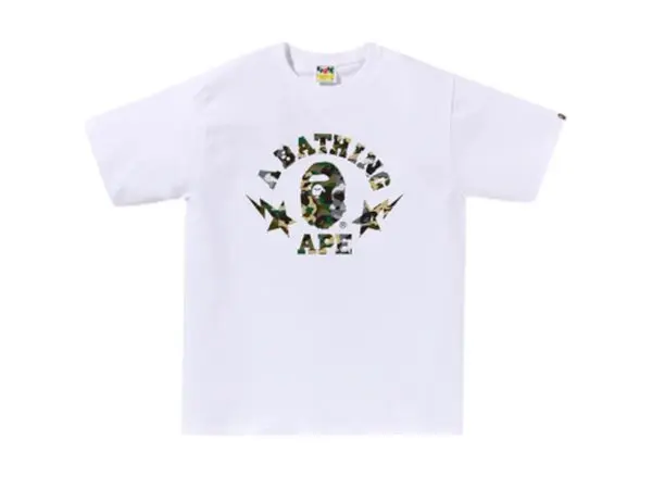 A BATHING APE 1st Camo Crazy Sta College Tee Shirt - White