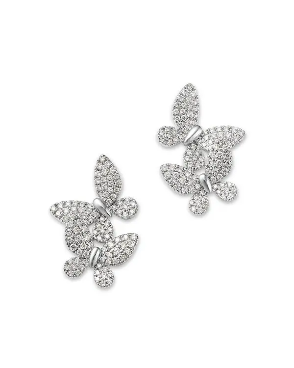 Bloomingdale'S Diamond Butterfly Cluster Earrings, 0.90 Tcw - White