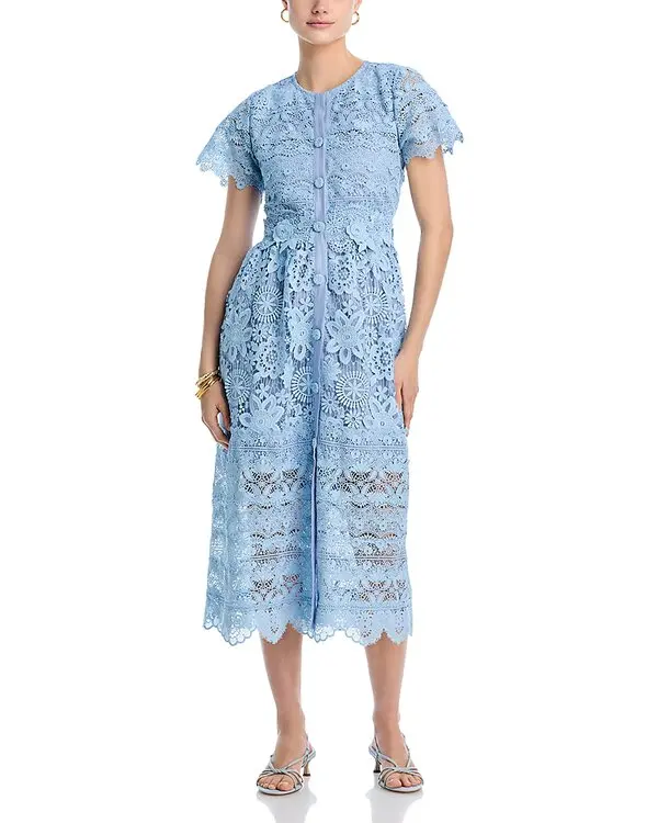 Waimari Hibiscus Lace Midi Dress - Sky