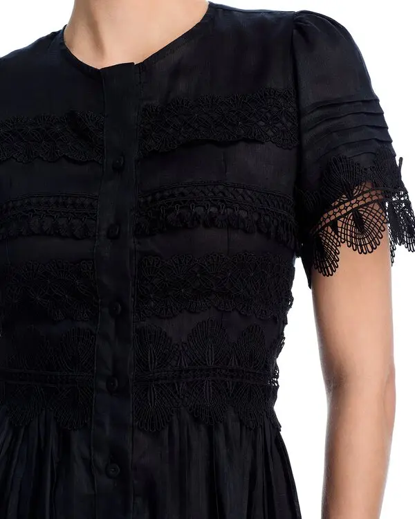 Waimari Violette Lace Trim Linen Dress