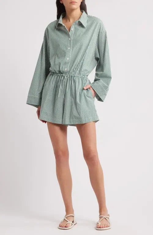 Faithfull The Brand Freja Stripe Playsuit - Green Stripe