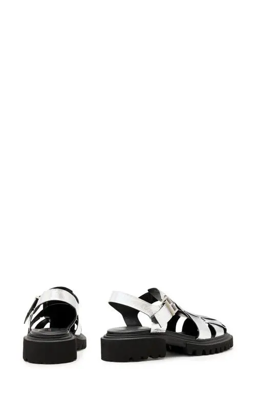 Allsaints Tess Metallic-Leather Sandals - Silver | Editorialist