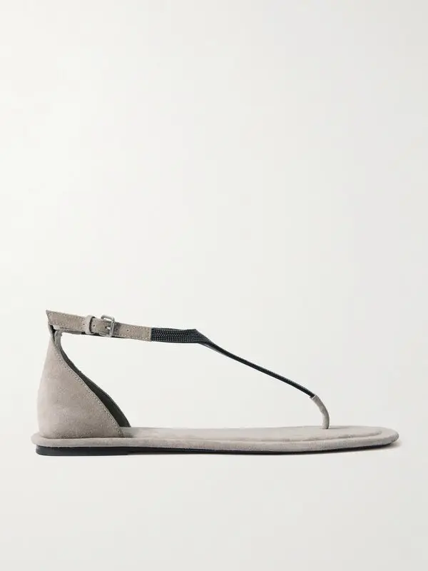 Brunello Cucinelli Bead-embellished Suede Sandals
