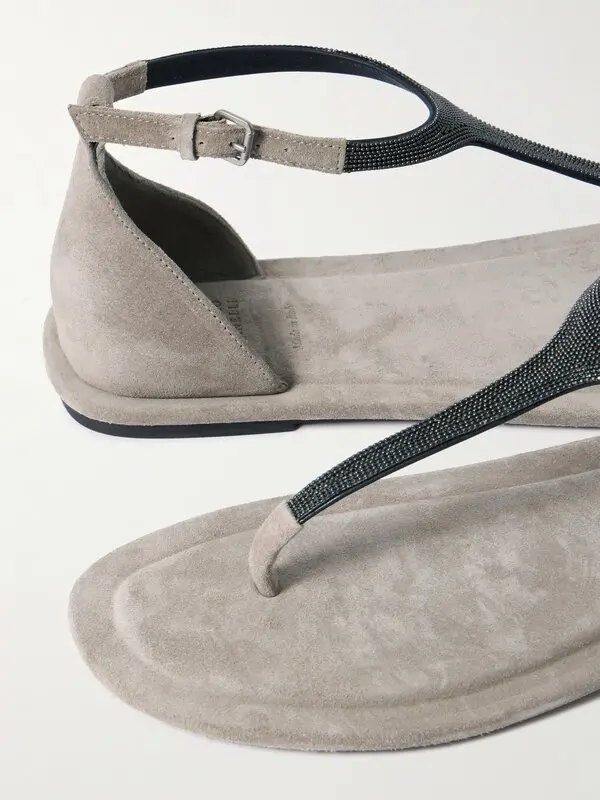 Brunello Cucinelli Bead-embellished Suede Sandals