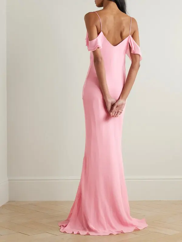 SELF-PORTRAIT Appliquéd Ruffled Cold-shoulder Georgette Maxi Dress