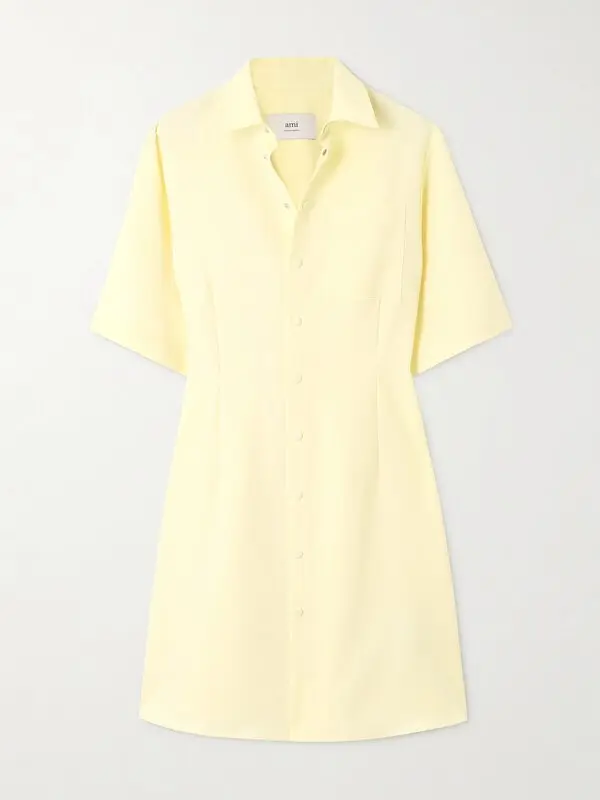 AMI Paris Grain De Poudre Wool Mini Shirt Dress
