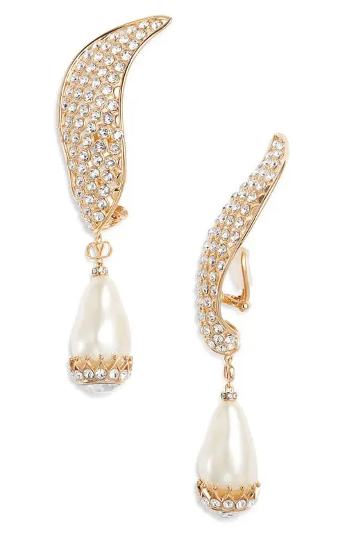 Valentino Garavani Poetiques Des Gouttes Clip-on Drop Earrings - Oro/nero/crystal/cream