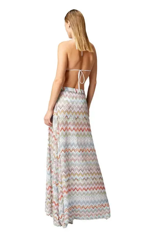 Missoni Long Cover-up Skirt With 3d Zig Zag Lamé And Slit - Multicoloured