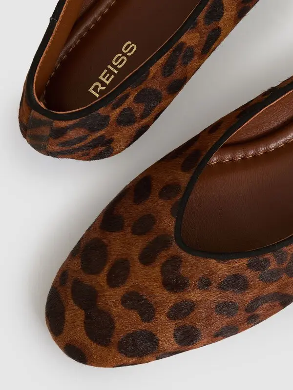 REISS Amelia Leather Ballet Flats - Animal