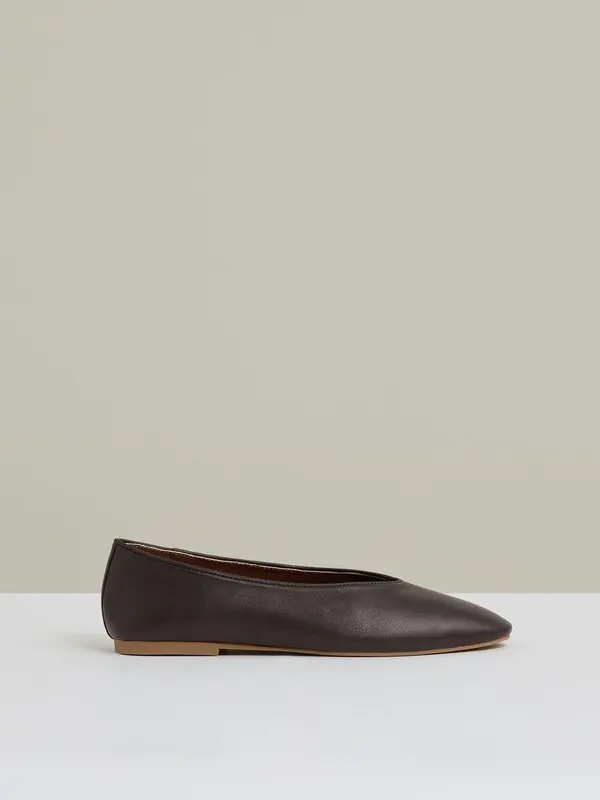 REISS Amelia Leather Ballet Flats - Chocolate