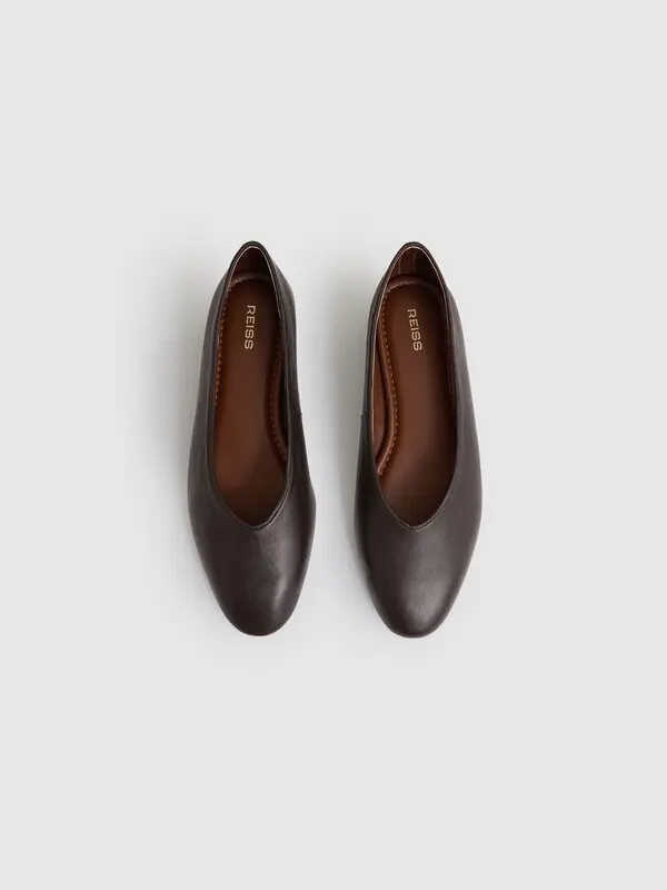 REISS Amelia Leather Ballet Flats - Chocolate