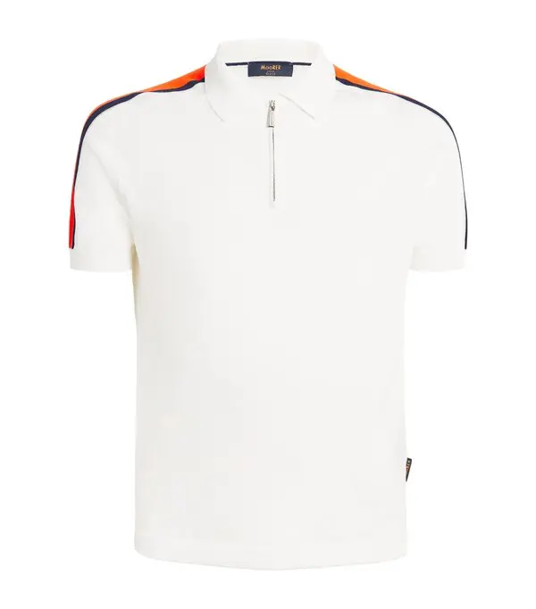 MOORER Stripe-detail Zip-up Polo Shirt - White