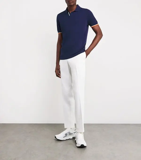 MOORER Contrast-detail Polo Shirt - Navy