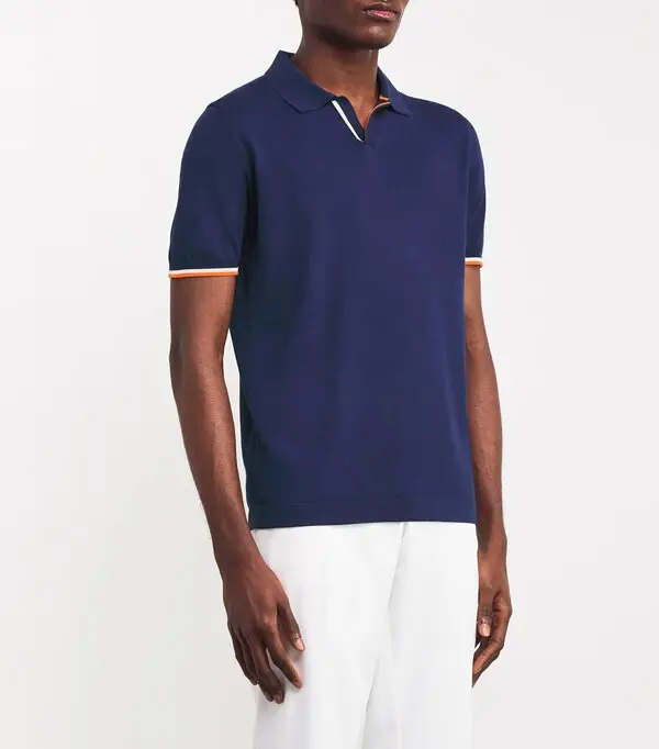 MOORER Contrast-detail Polo Shirt - Navy
