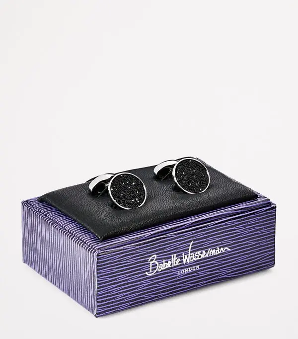 BABETTE WASSERMAN LONDON Rhodium-plated Moondust Round Cufflinks - Black