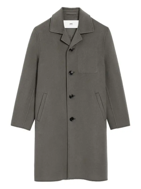 Ami Single-breasted Coat With Heart Embroidery - Gris Chiné