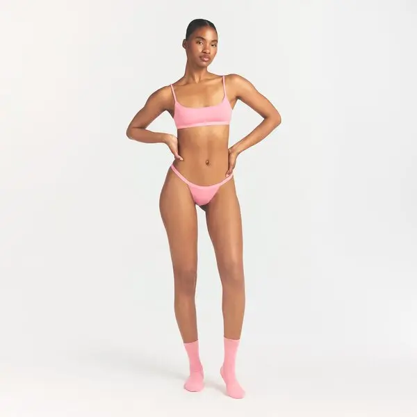 SKIMS Logo Picot Thong | White | | Lightweight Cotton - Melon Tonal