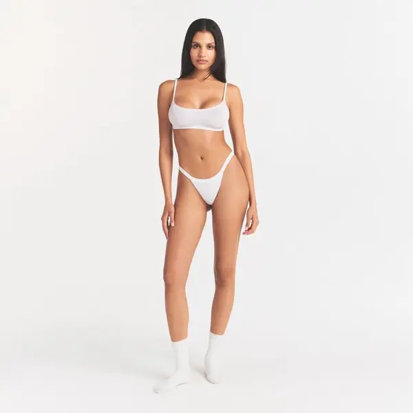 SKIMS Logo Picot Thong | Black | | Lightweight Cotton - Snow