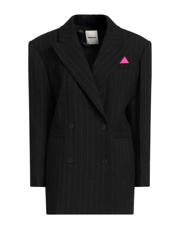 Sandro Double-breasted Pinstriped Blazer - Black