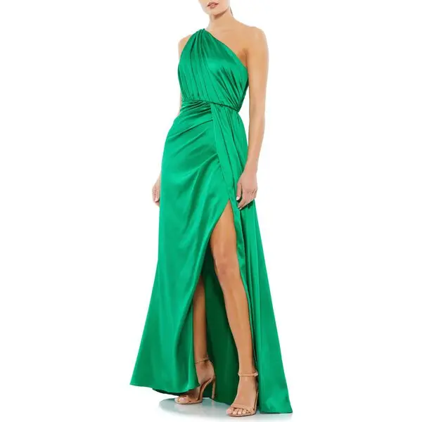 Mac Duggal Gathered One-shoulder Gown - Emerald