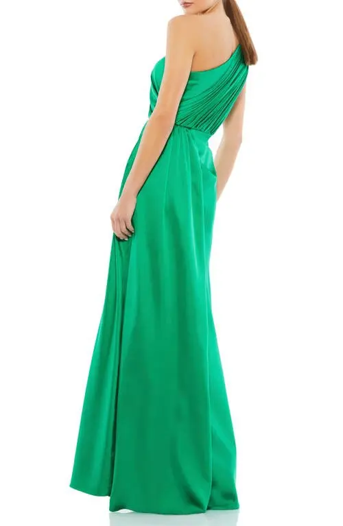 Mac Duggal Gathered One-shoulder Gown - Emerald