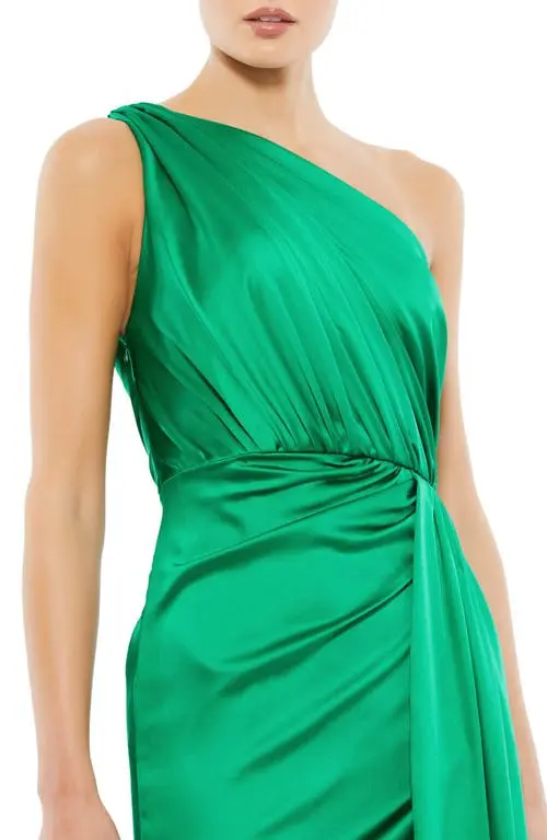 Mac Duggal Gathered One-shoulder Gown - Emerald